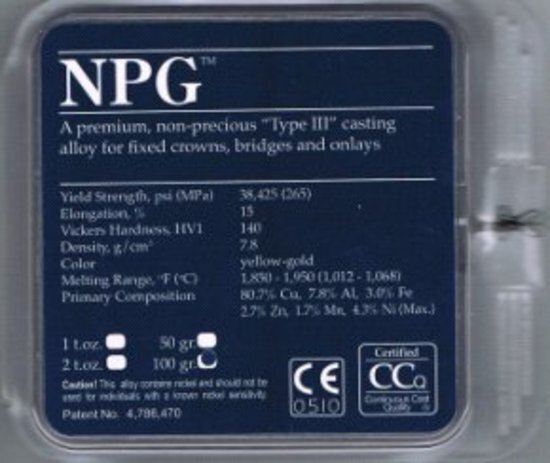 NPG, Aleación Cobre Aluminio, 1 Onza :: Prodemdental